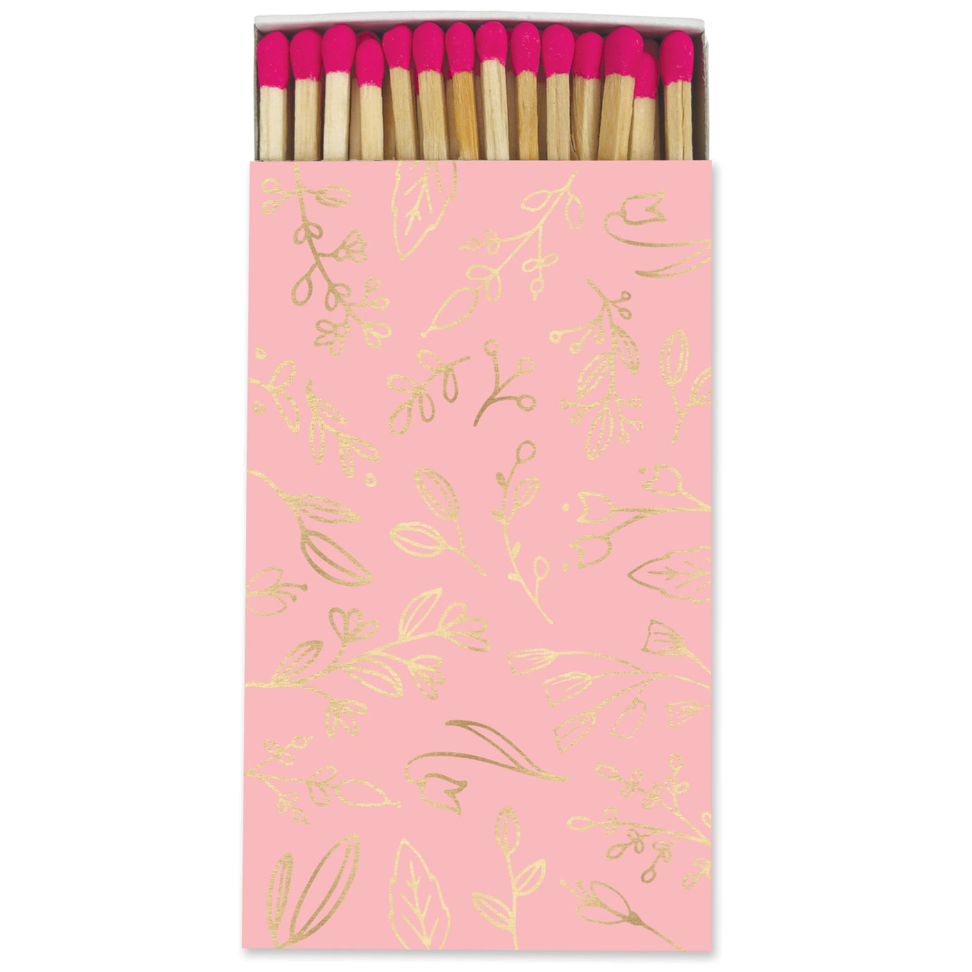 Large Rose Pink & Gold Floral Match Box